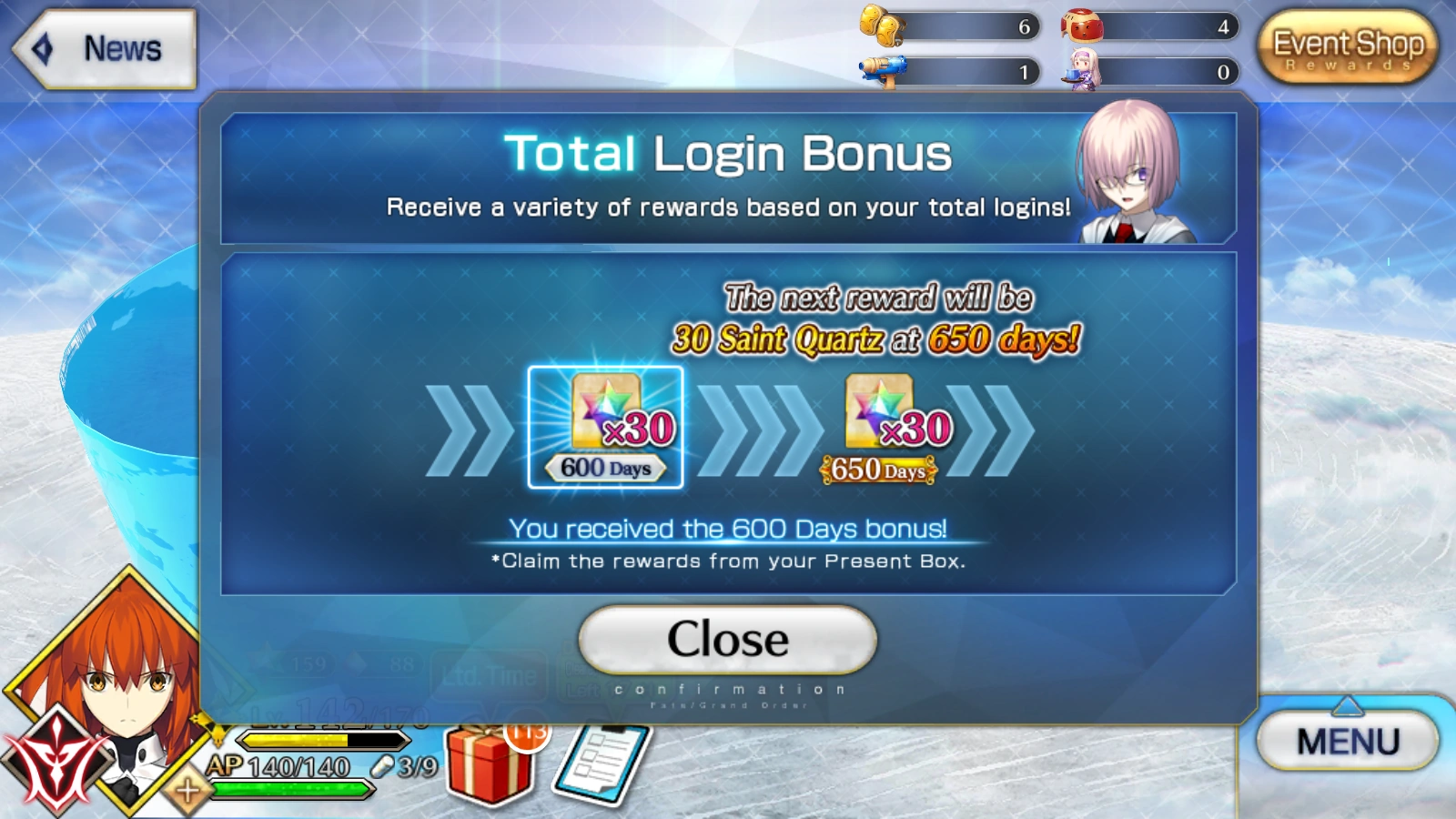 my main account's 600th day bonus | Fandom