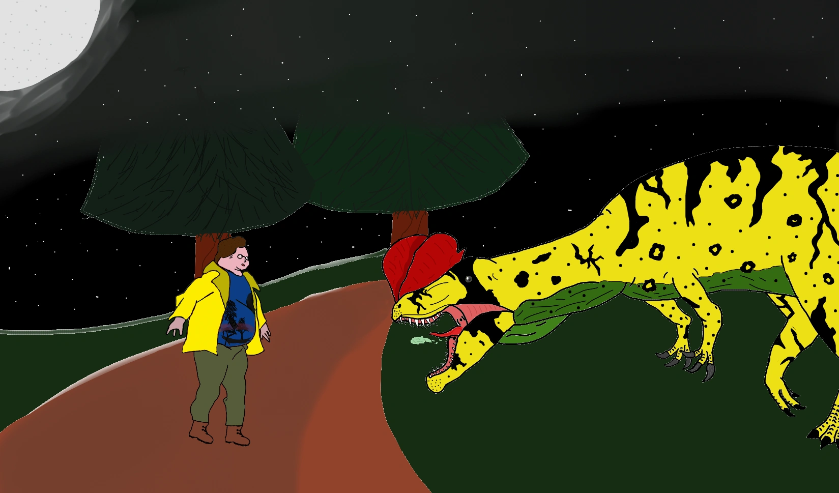 So i ended drawing my Scene of Dilo attacking Nedry, it took me like 3 ...