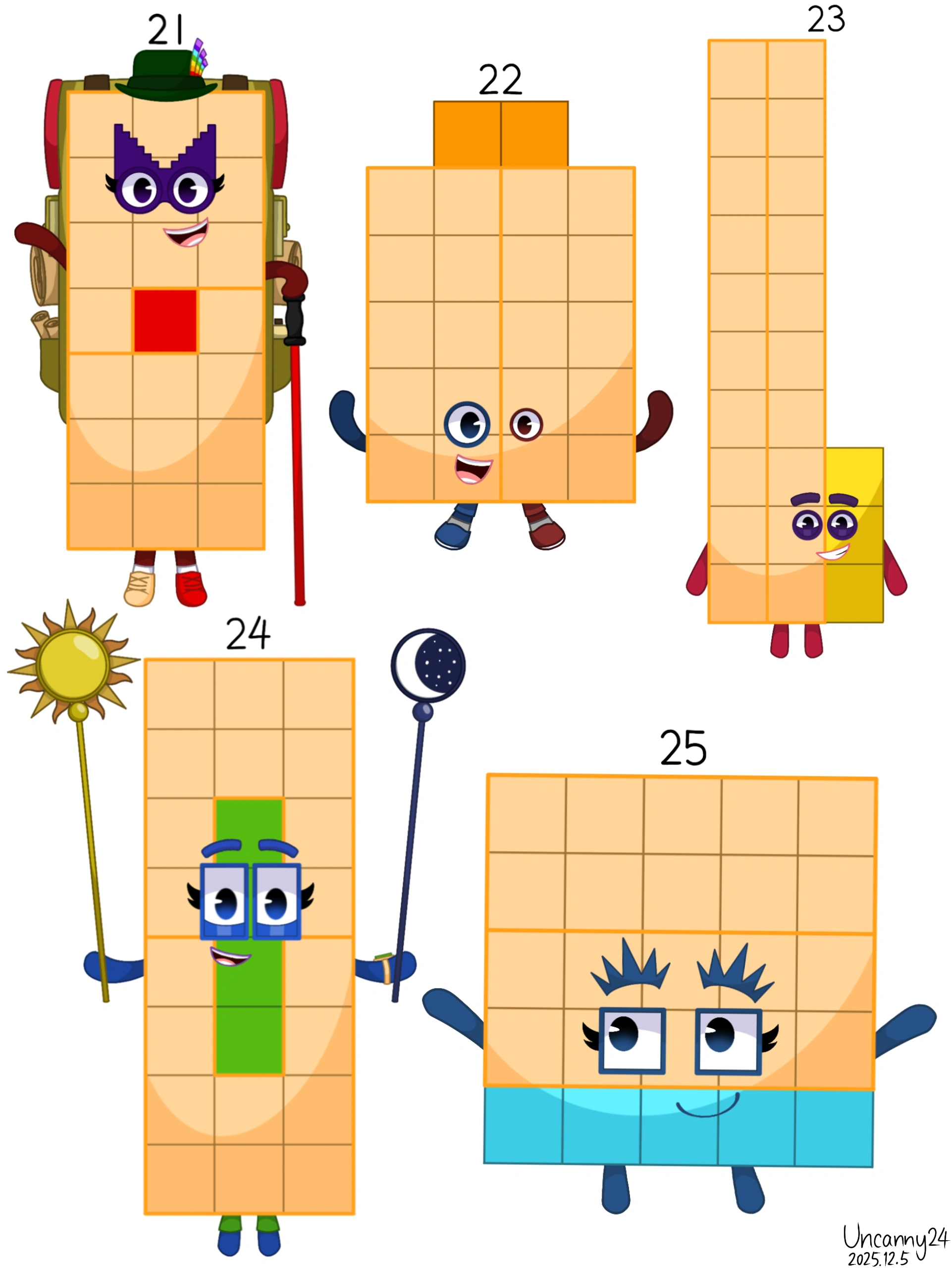 My drawing of Numberblocks 21 - 25. | Fandom