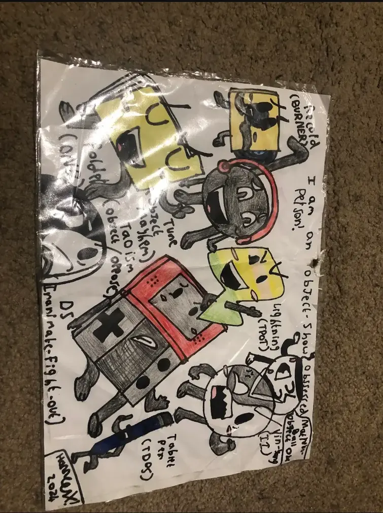 My friend wore a drawing attached to a shirt in school with text saying ...