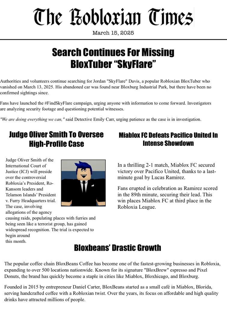 The Robloxian Times: March 15, 2025 | Fandom