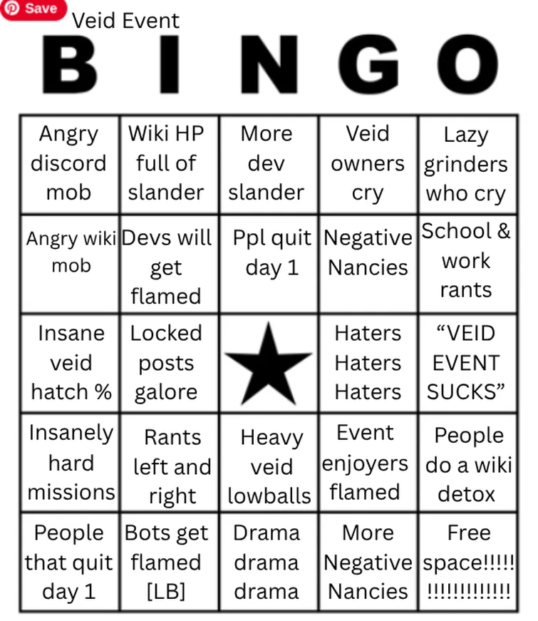 Veid Event Bingo Sheet [free use] | Fandom
