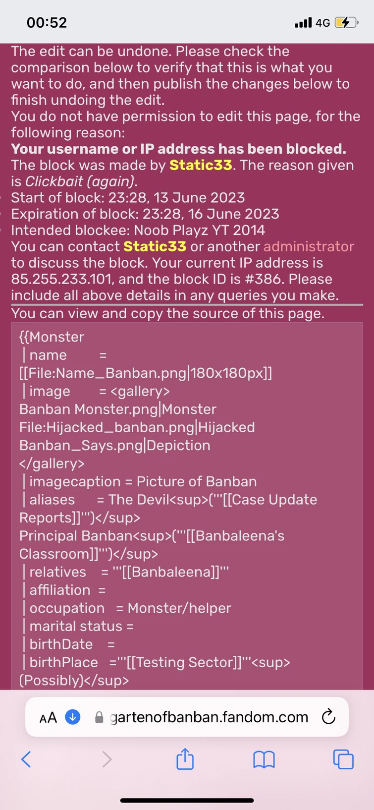 I was banned on the garten of banban wiki again! | Fandom