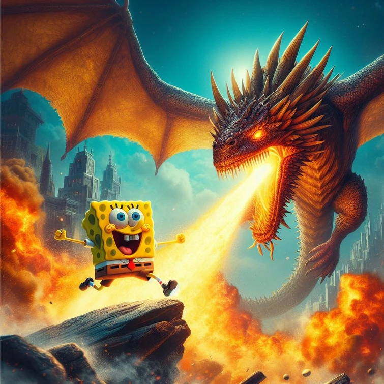 SpongeBob SquarePants and the Fire Breathing Dragon AI Art | Fandom