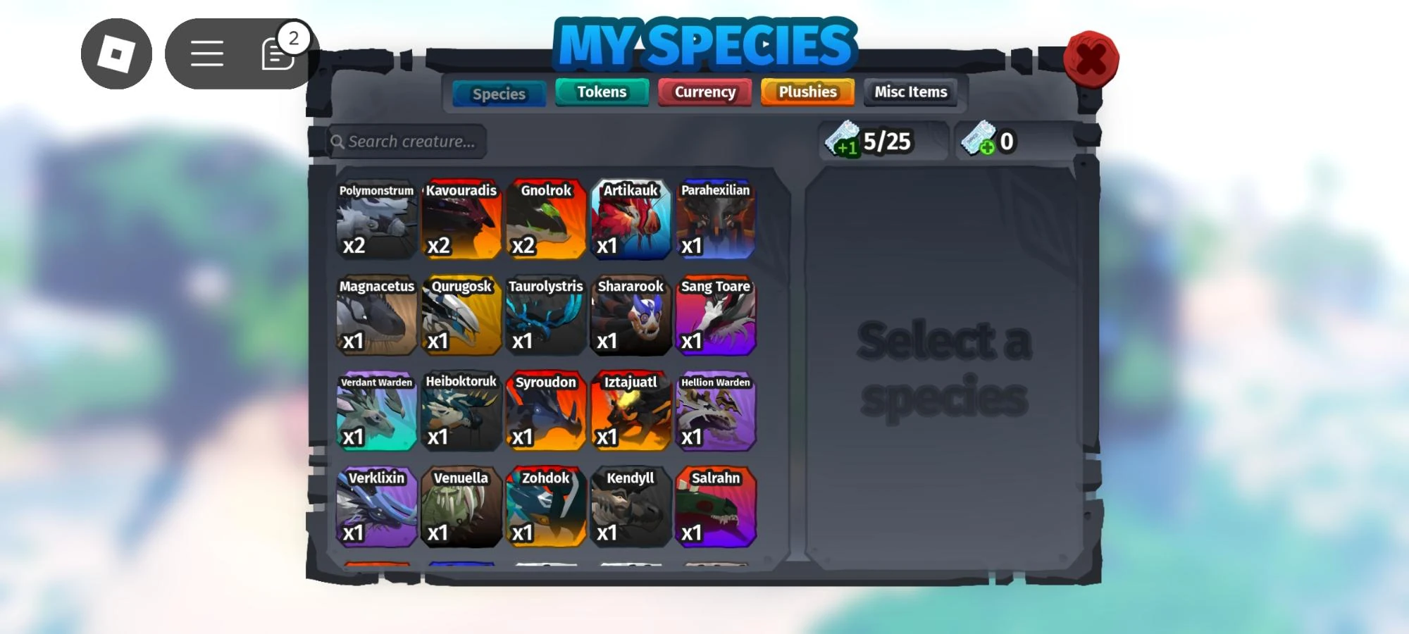 buying Creatures that i dont have (im literally trying to collect all ...