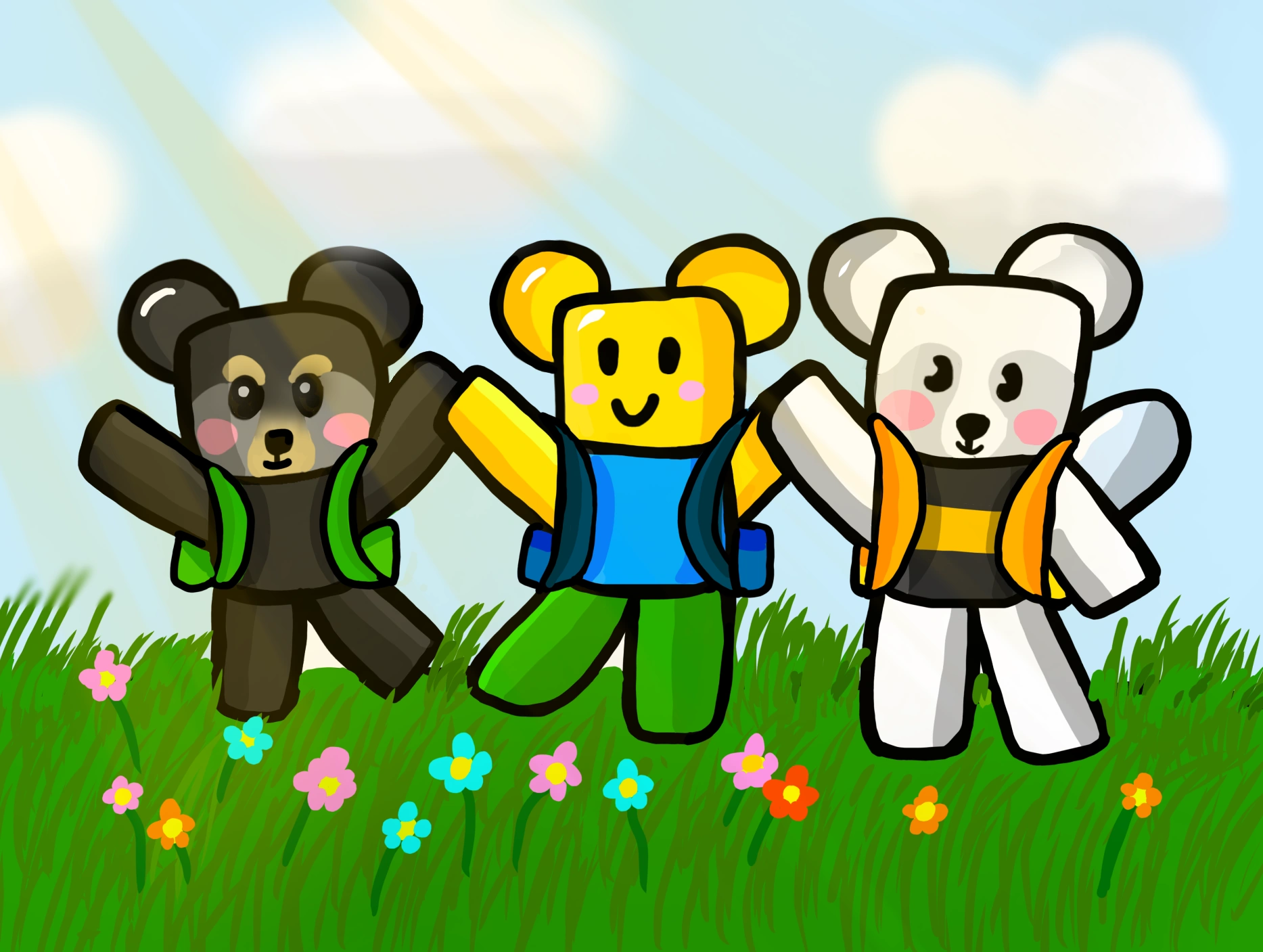 The 3 cub buddies walking to school (Brown bear cub is not included ...