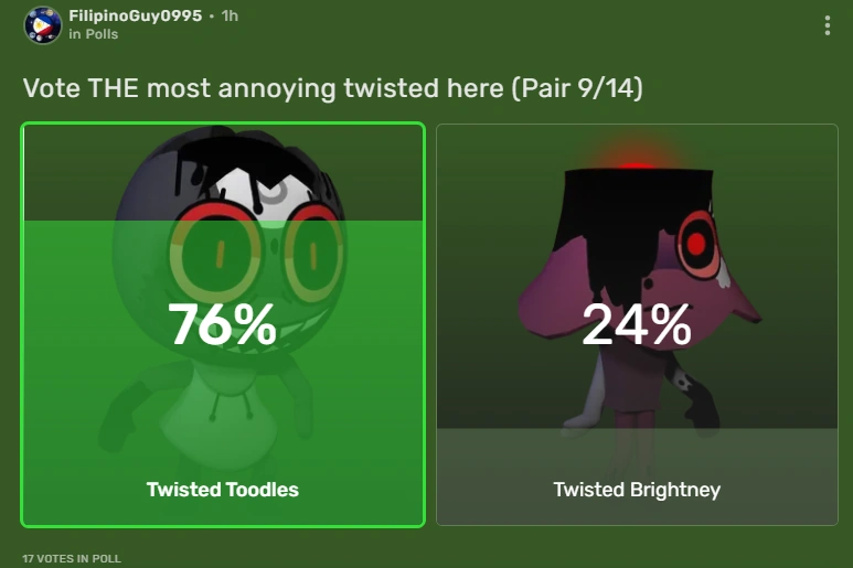 Twisted Toodles won at 76%! | Fandom