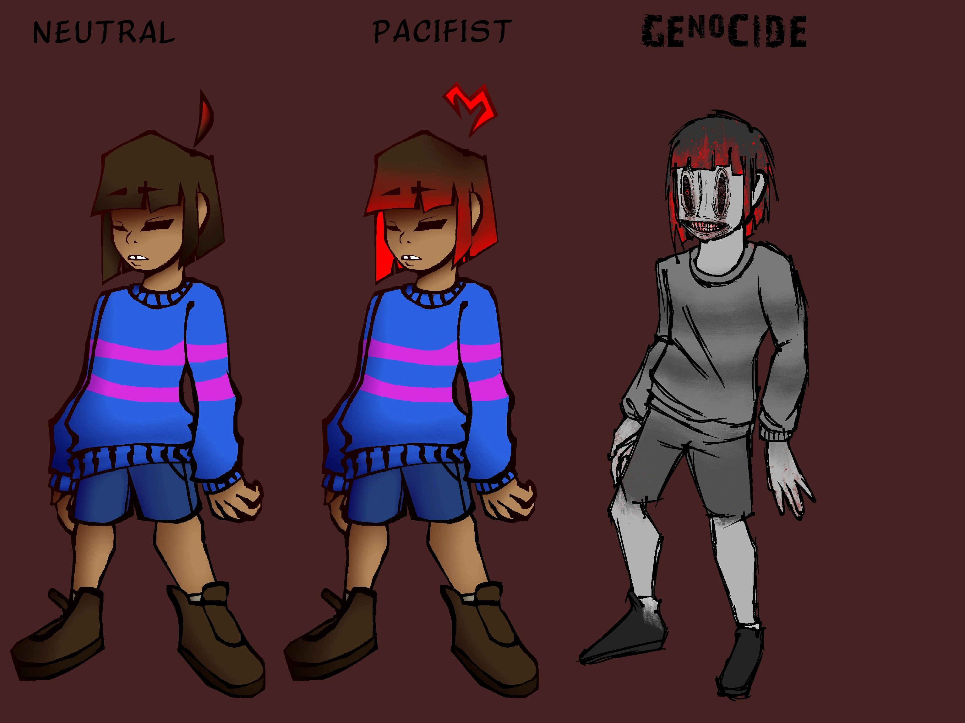 Drew my take on Frisk on different routes in UnderTale | Fandom