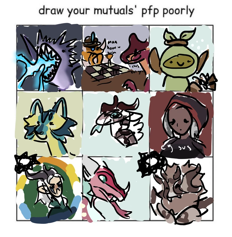 I drew my mutual's pfps (terribly) + art raffle winners + new pfp ...