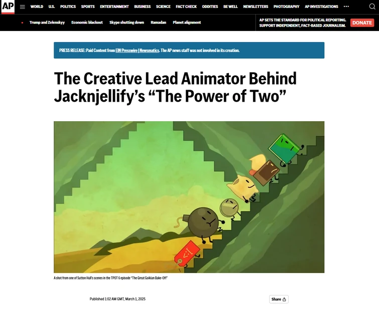BFDI made it onto the Associated Press. | Fandom