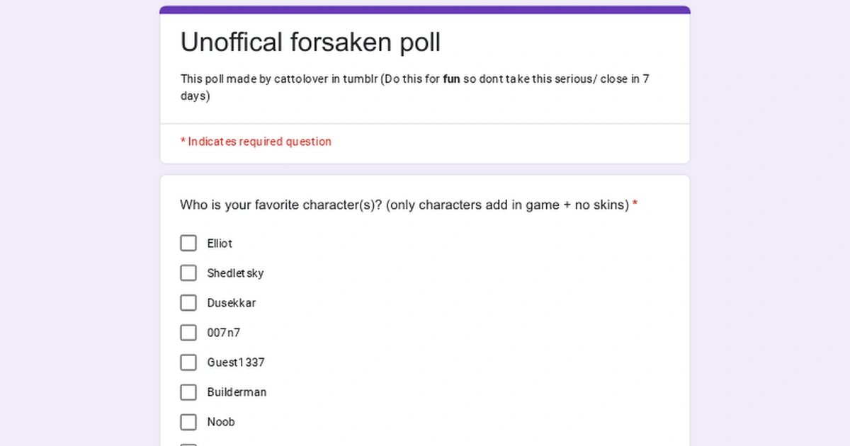 Unoffical forsaken poll | Fandom
