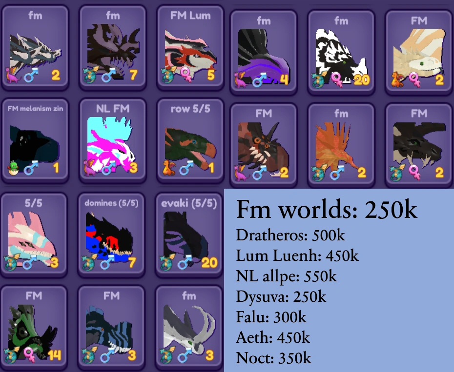 selling fm world and event dragons | Fandom