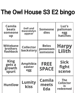 Season 3 Episode 2 bingo card | Fandom
