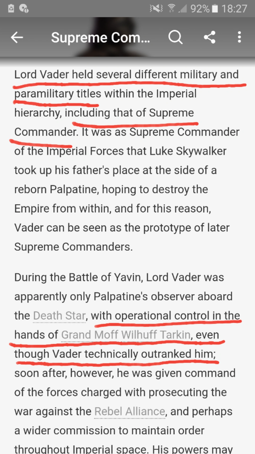 Who is higher in command Tarkin or Vader | Fandom