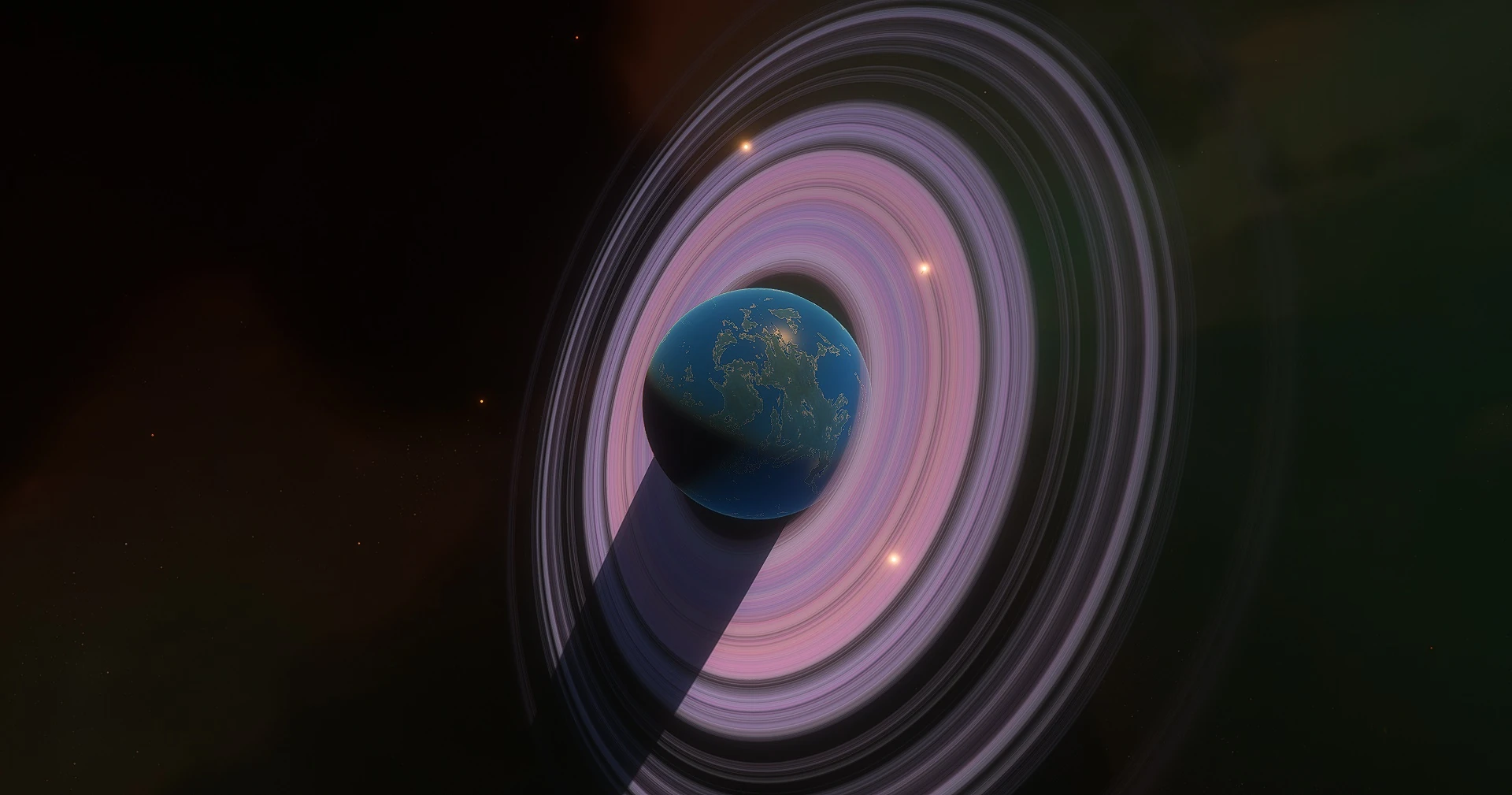 marine/terrestrial life planet, with rings, orbiting binary stars, in a ...