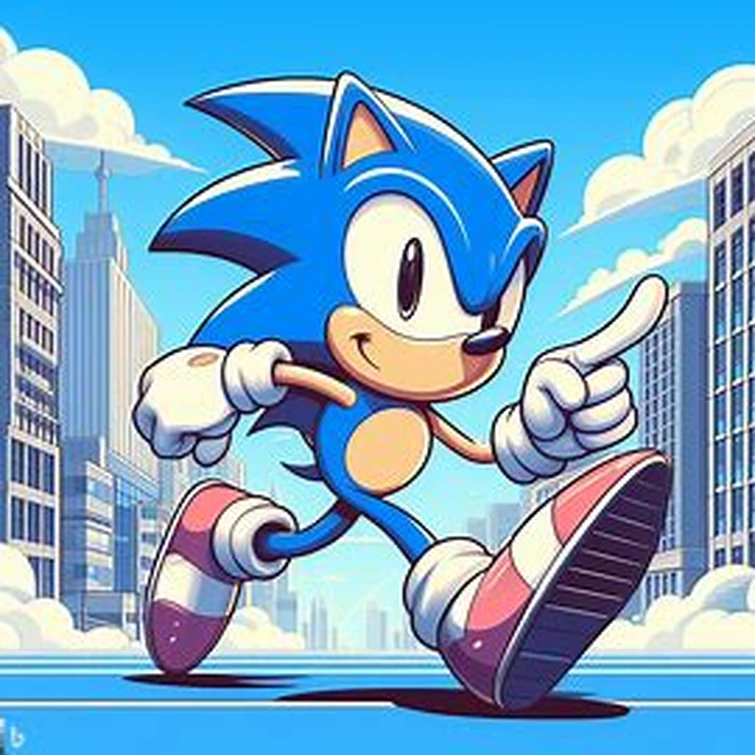 Classic Sonic running through cities, by Bing AI | Fandom