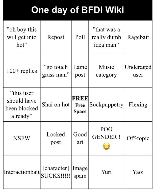 bfdi wiki bingo | Fandom