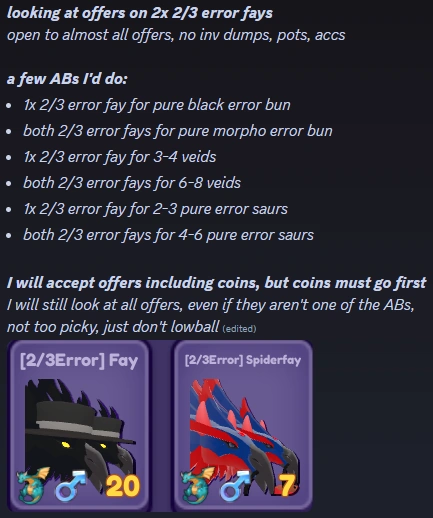 trading/selling/swapping 2/3 error fays (one of a kinds) | Fandom