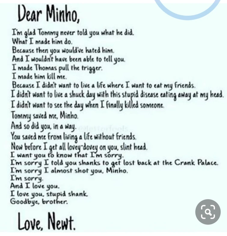 Newts letter to..... minho?? | Fandom