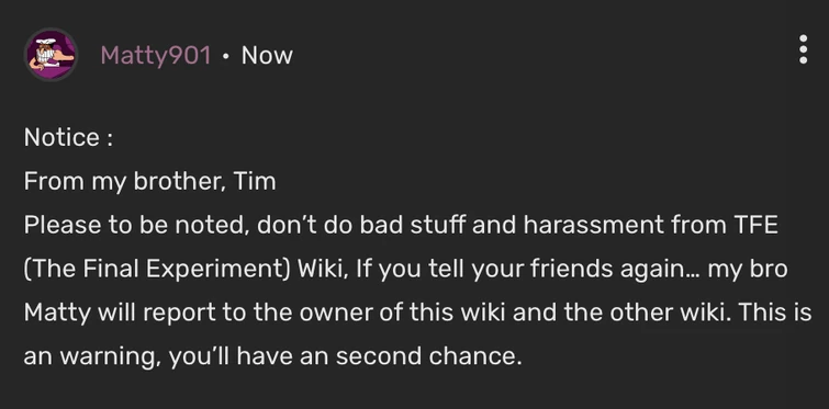 I got ban for tfe wiki..... | Fandom