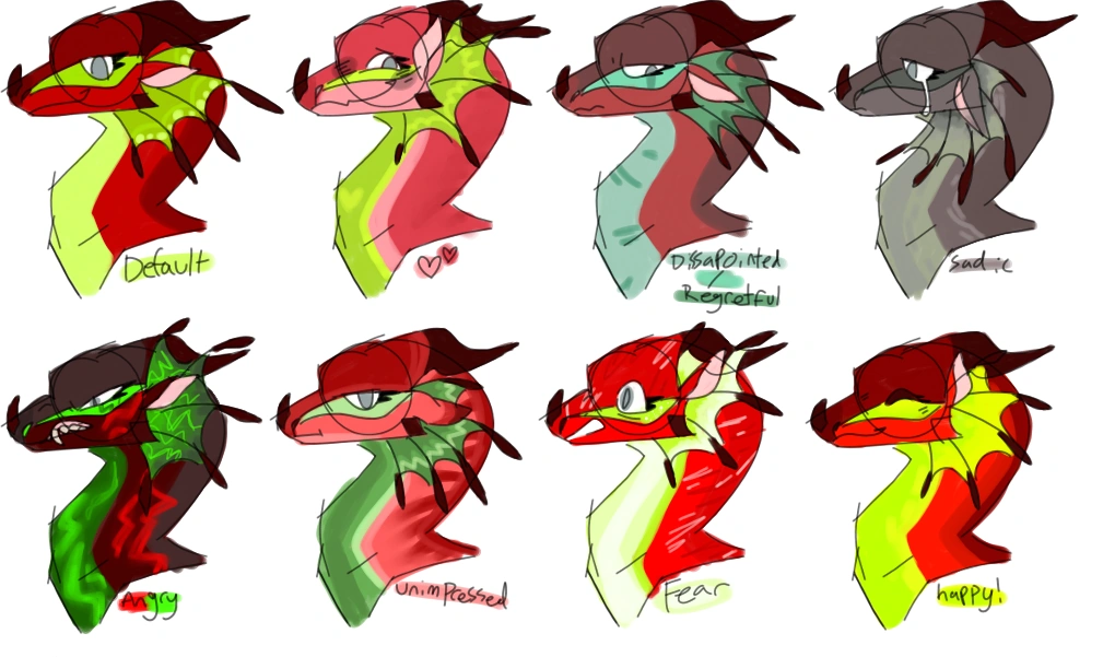 I made one of those RainWing emotion colour thingies but for my oc Dart ...