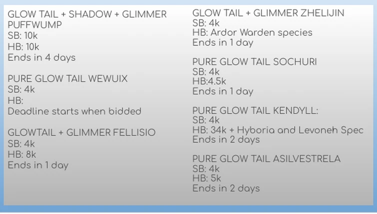 COME AND BID!!! I GOT COOL GLOWTAILS!! SO COOL YES YES!!! EVEN A ...