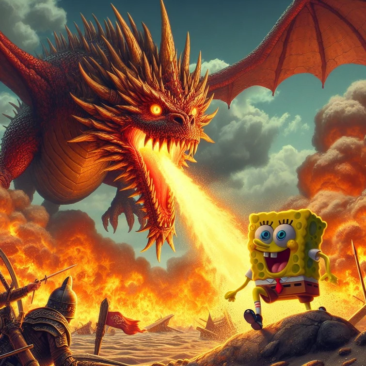 SpongeBob SquarePants and the Fire Breathing Dragon AI Art | Fandom