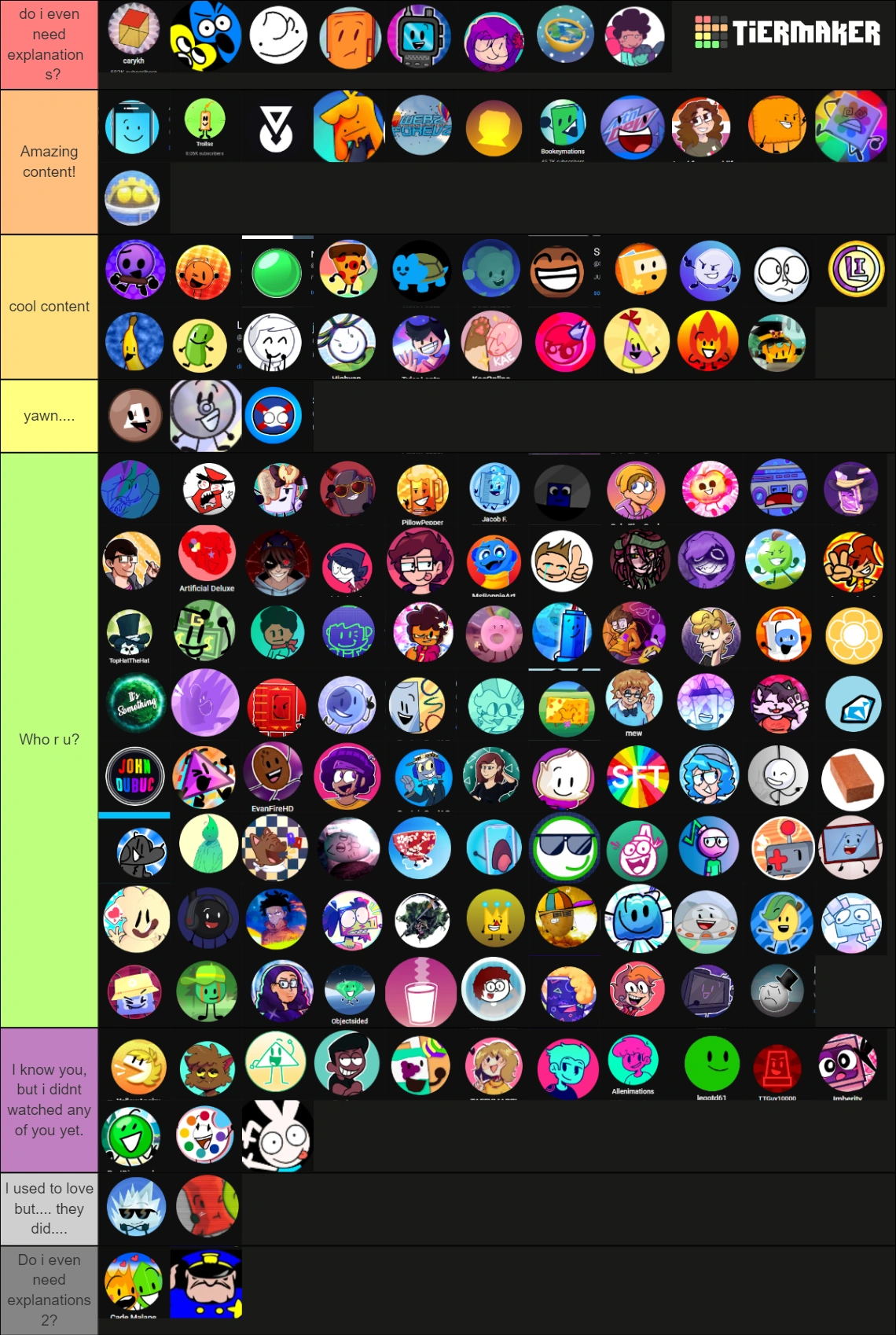 OSC YTbers tier list | Fandom
