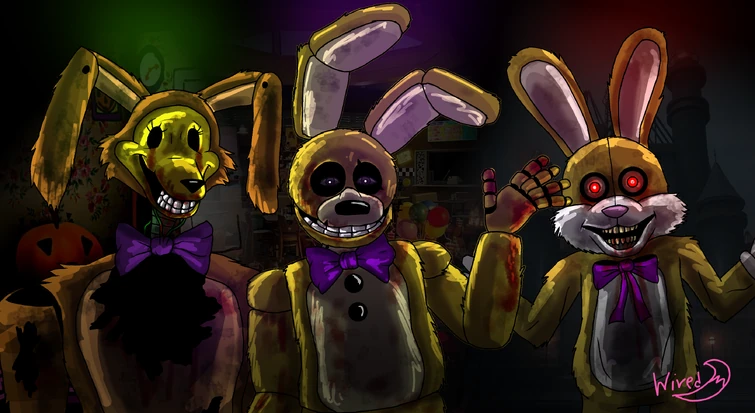 Yellow Animatronic Rabbits with Purple bow ties (Fanart) | Fandom