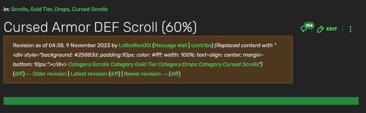 did the cursed armor def scroll page get vandalized or somethin? | Fandom
