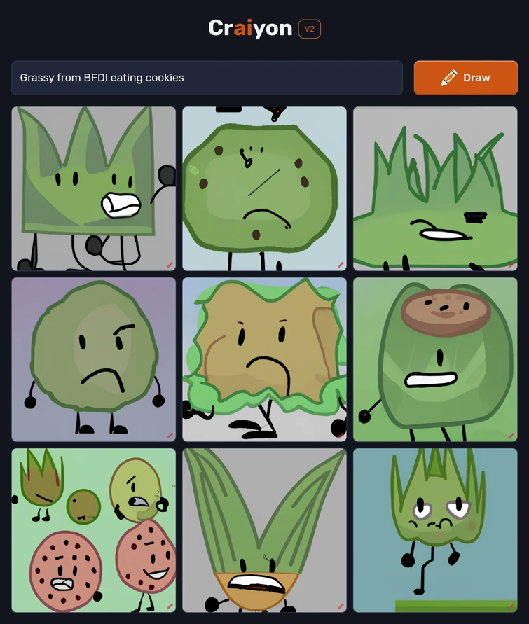 Give me a BFDI-RELATED, NON-NSFW prompt and I will put it in Craiyon ...