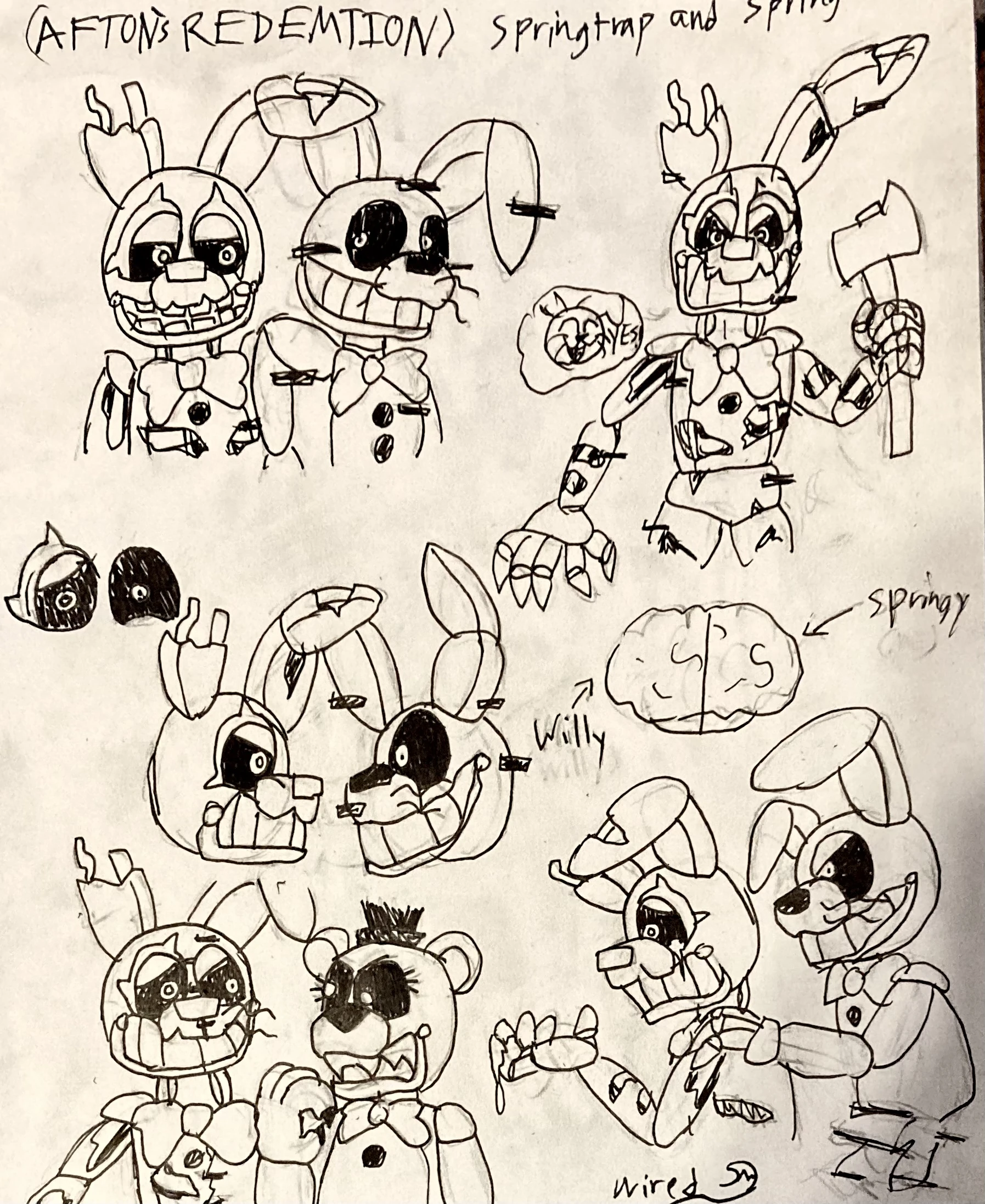 Some doodles of Springtrap and Spring Bonnie for my AU plus an ...