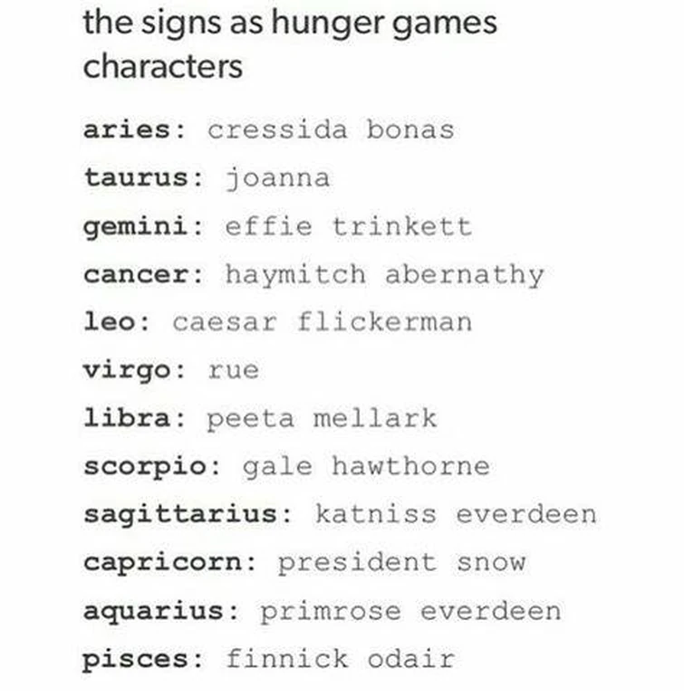 Zodiac Sign Hunger Games | Fandom