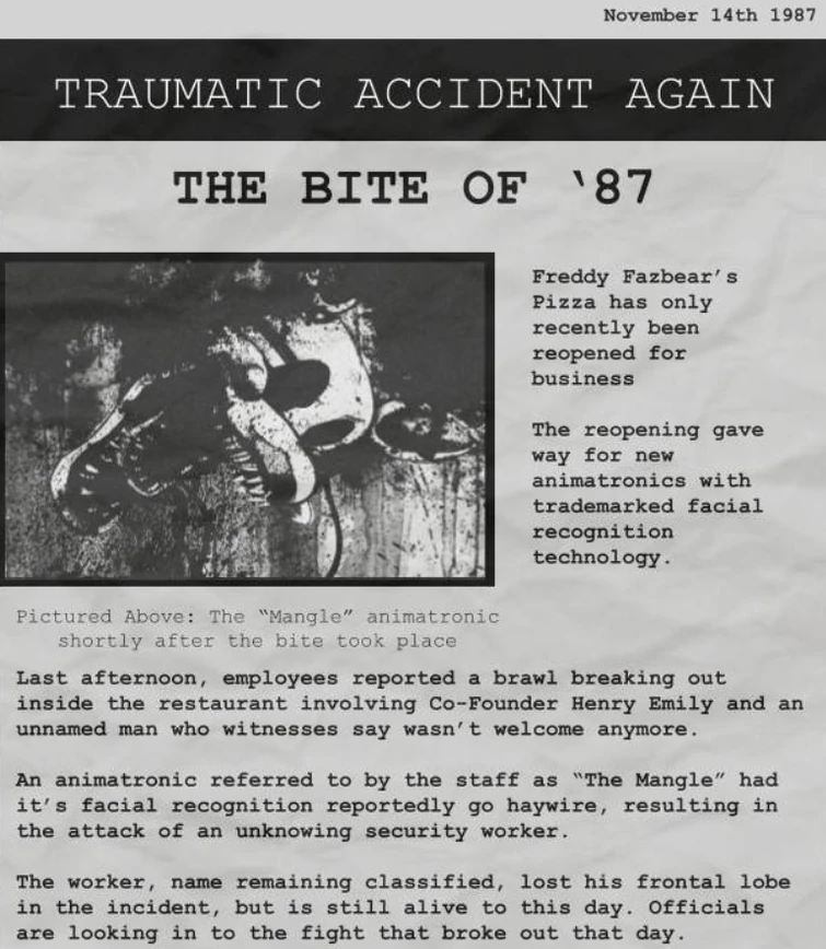 BITE OF 87 newspaper reporting by u/alexanderthemeander | Fandom