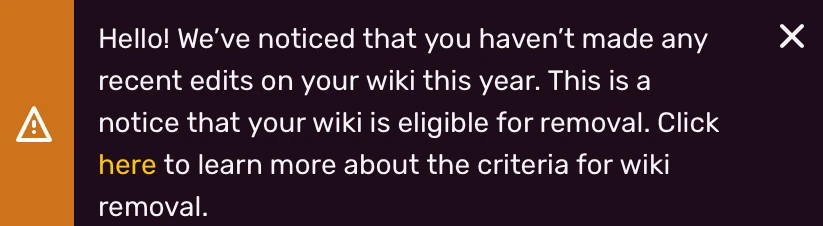 What wiki is eligible for removal? | Fandom