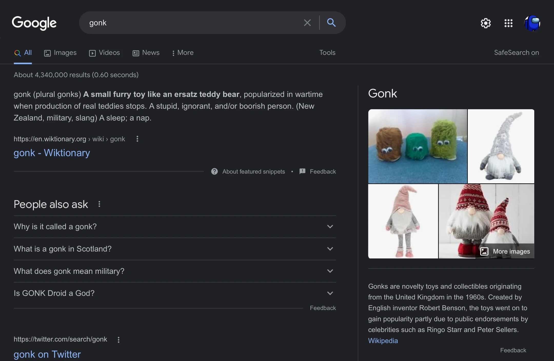 Entirely unedited screenshot of google search results for “Gonk” | Fandom
