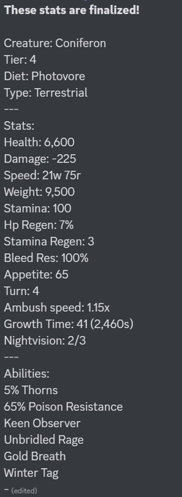 Coniferon stats | Fandom