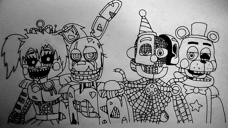 My Sketch of Scrap Baby, Springtrap, Ennard and Lefty | Fandom