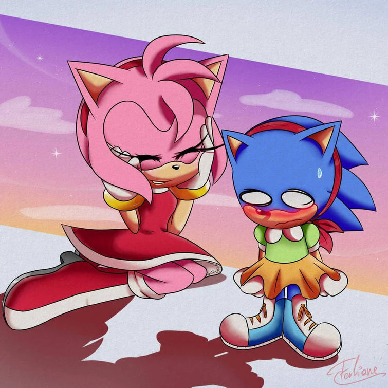 Amy and classic Sonic (Art by Ferliane) | Fandom