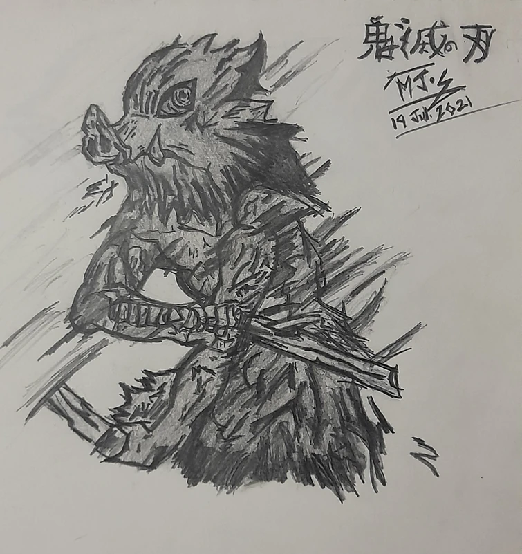 I made a sketch of Inosuke ( I couldn't find the original artist so I ...