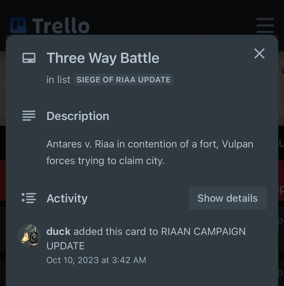 Am I the only one thinks that the 3 way battle for the Siege of Riaa ...