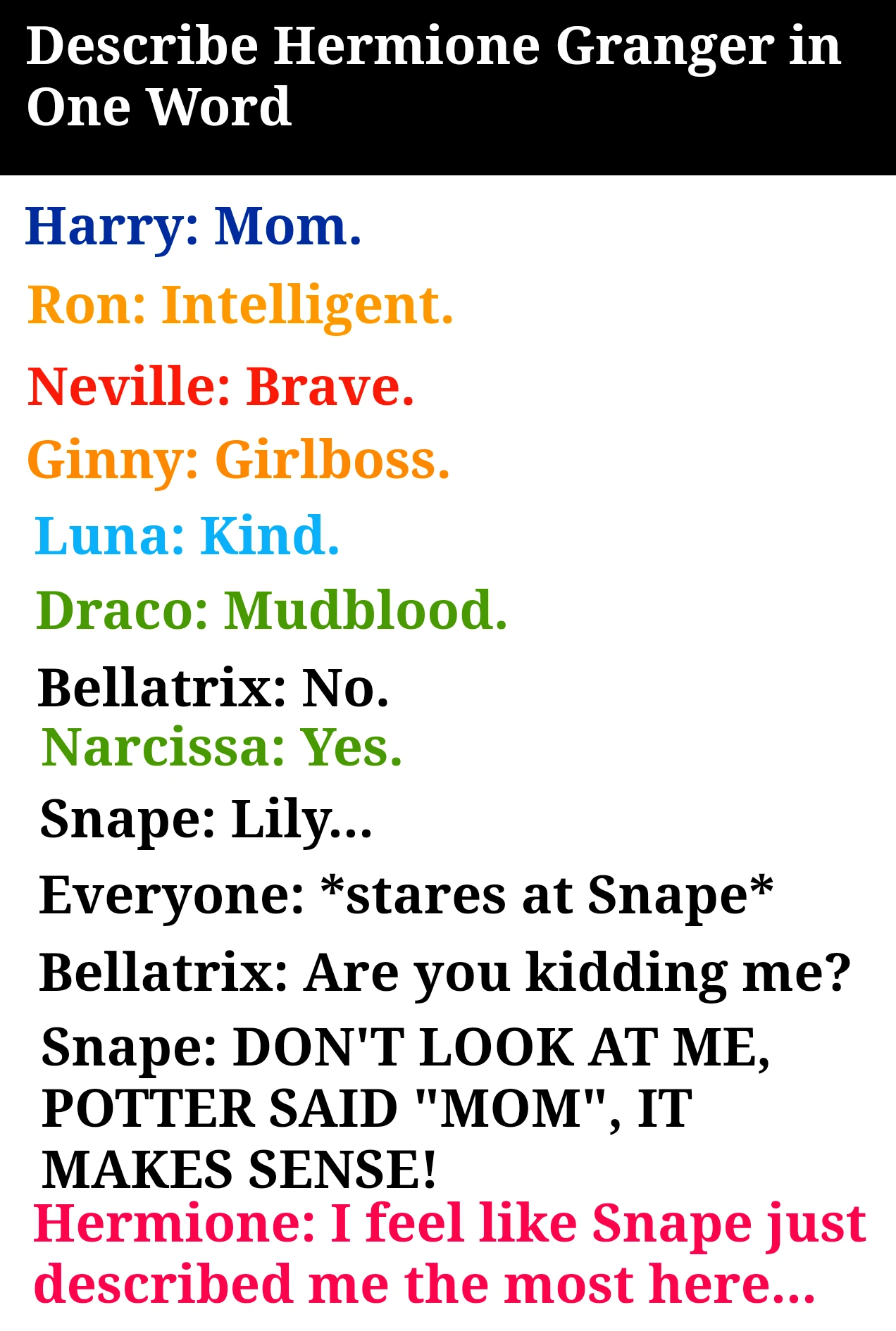 Describe Hermione Granger In One Word Meme | Fandom