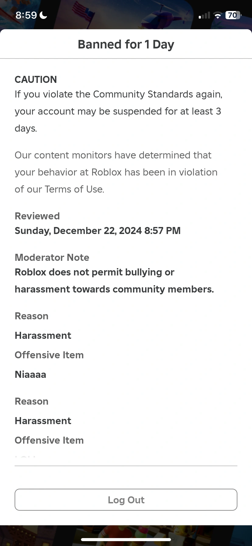 I just got banned for a day | Fandom