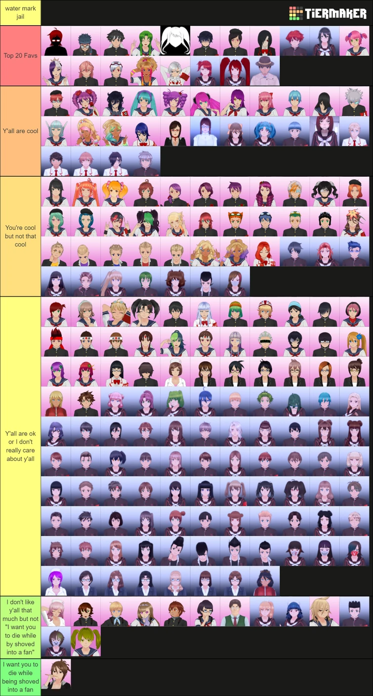 a tierlist of Yansim characters (Click to see full image) | Fandom