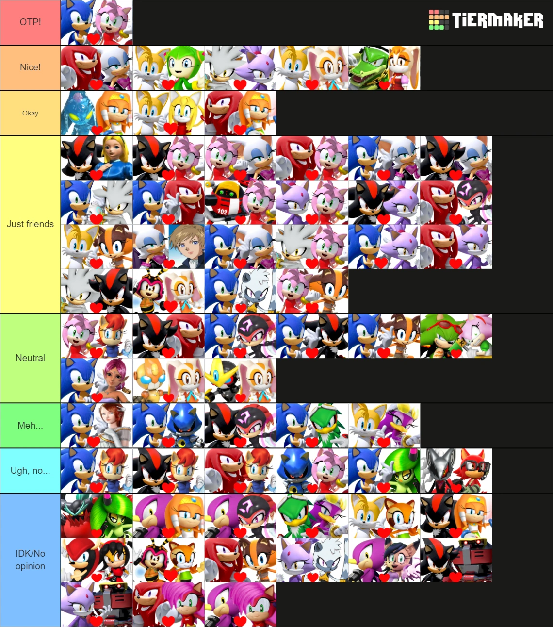 My updated Sonic Relationships tier list. | Fandom