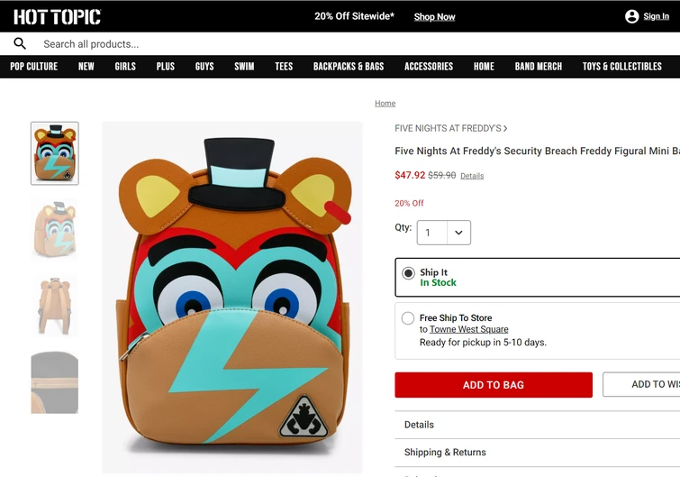 A Glamrock Freddy themed figural mini-backpack has appeared on Hot ...