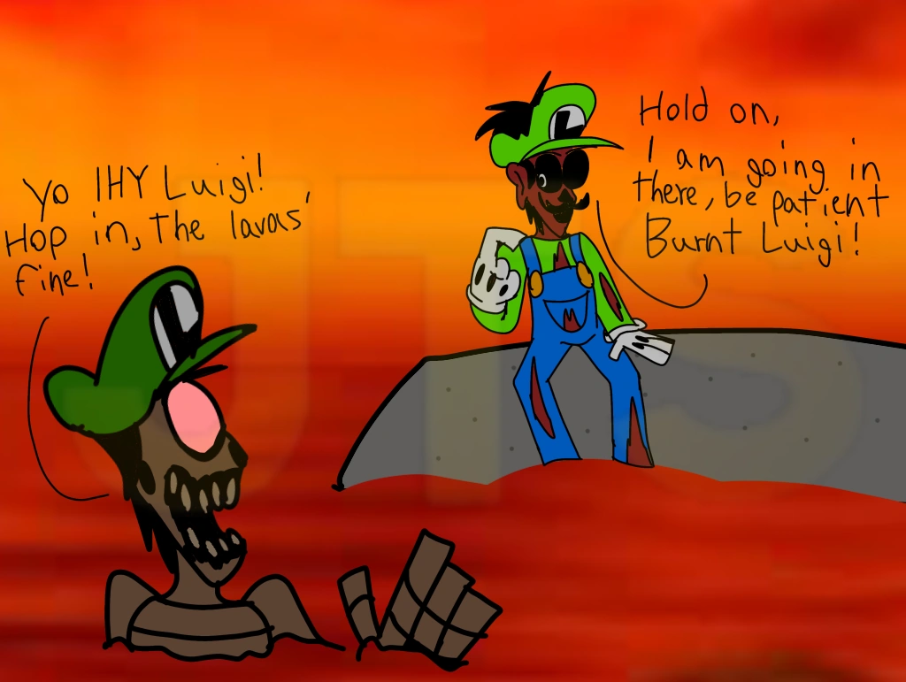 Burnt Luigi and IHY Luigi at Lethal Lava Land | Fandom