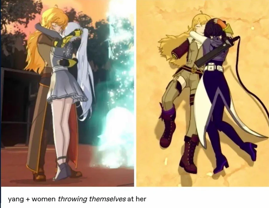 Literally lol Weiss jumped into Yang's arms, Blake freaking tackled her ...