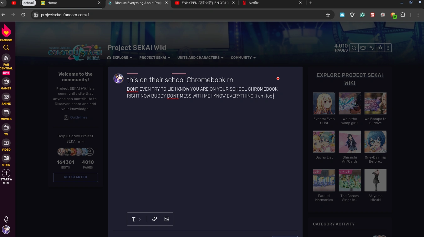 lets be honest rigth now how many people are on project sekai wiki on ...