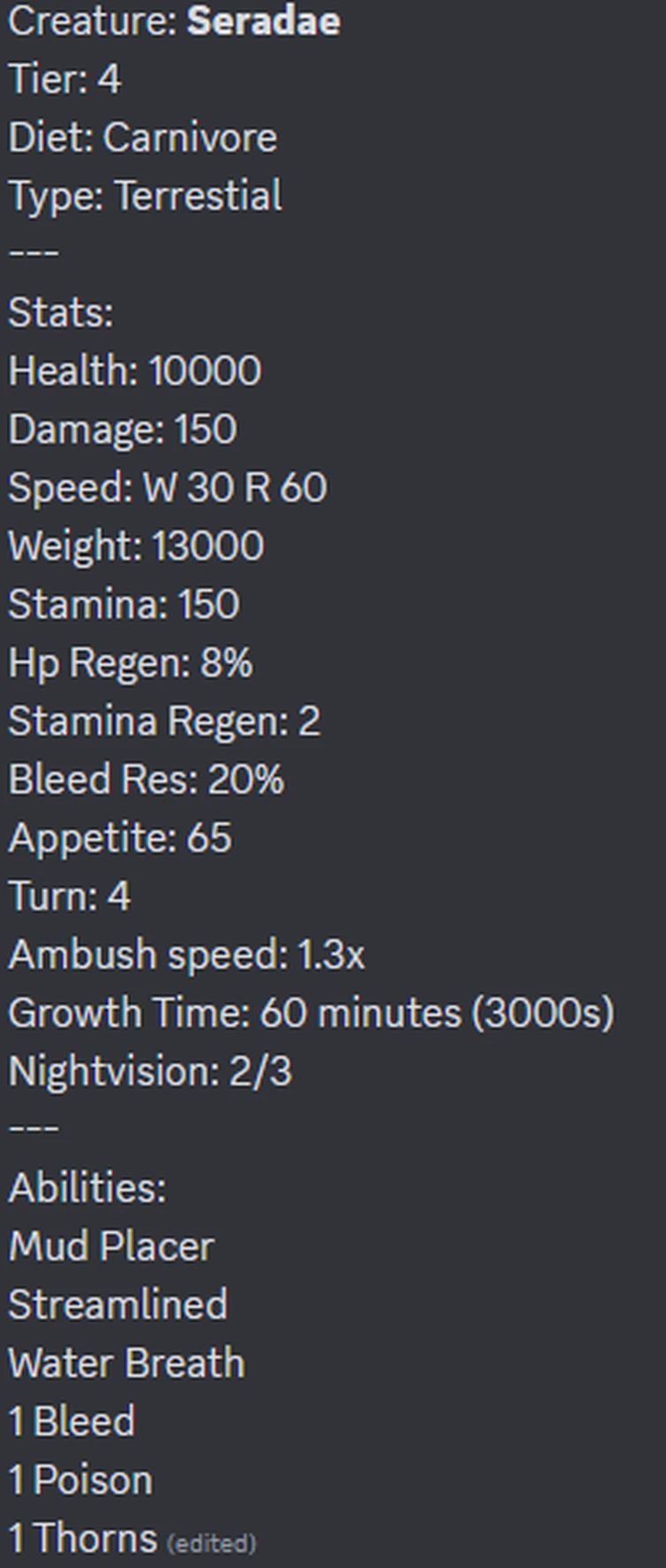 seradae's stats are...interesting | Fandom
